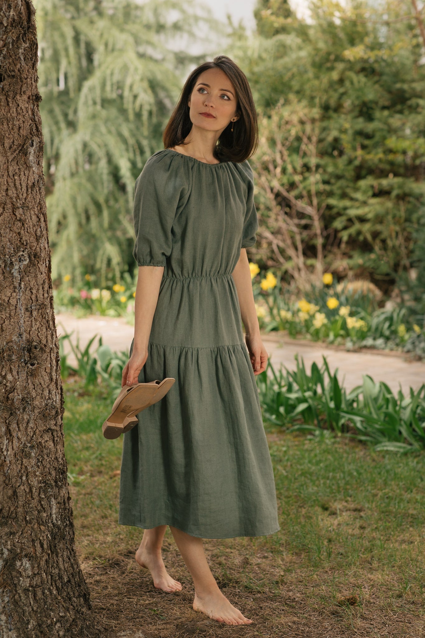 Rochie Lungă Din In Nina Verde Salvie | Verlinne